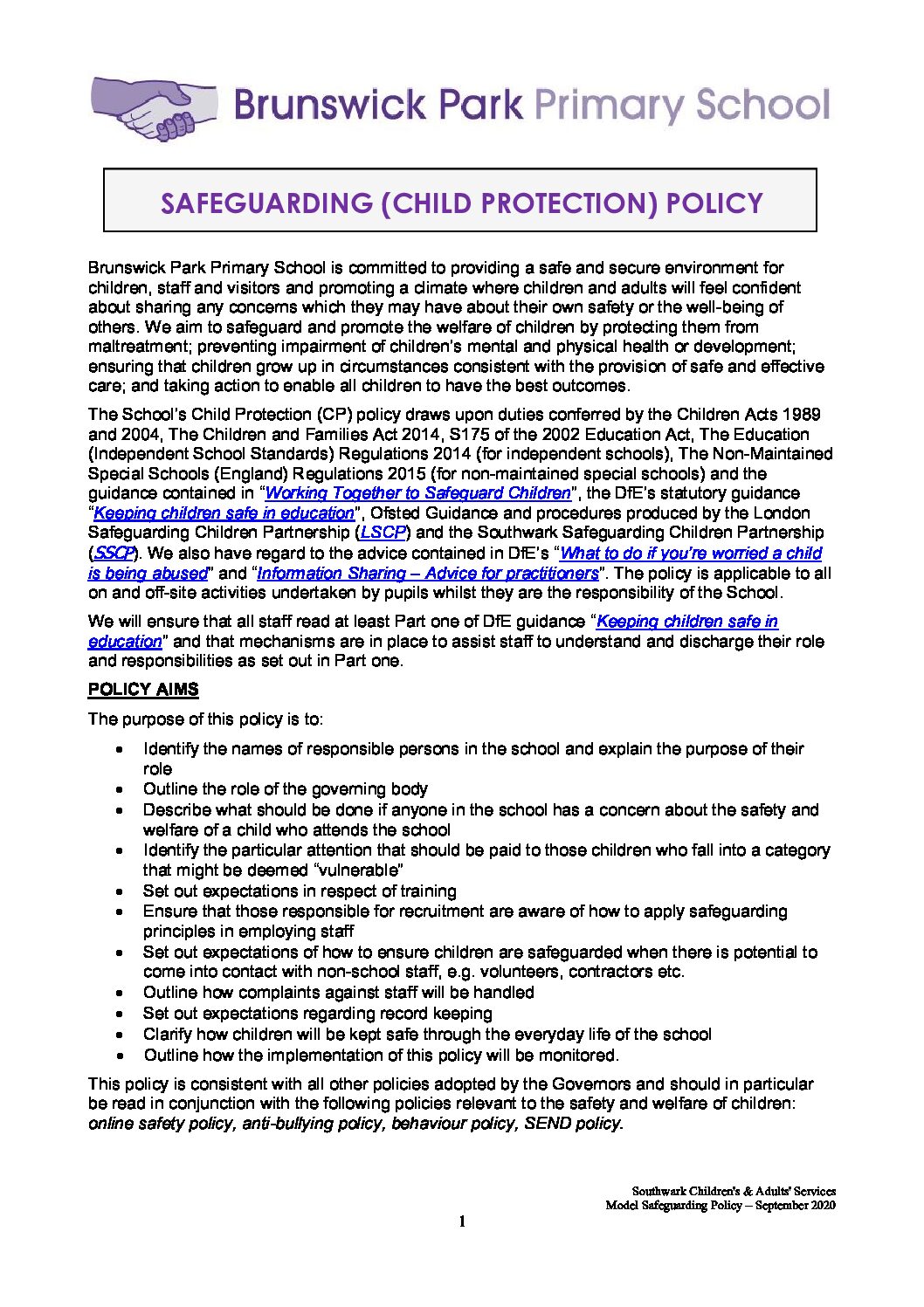 Model Safeguarding Policy 2020